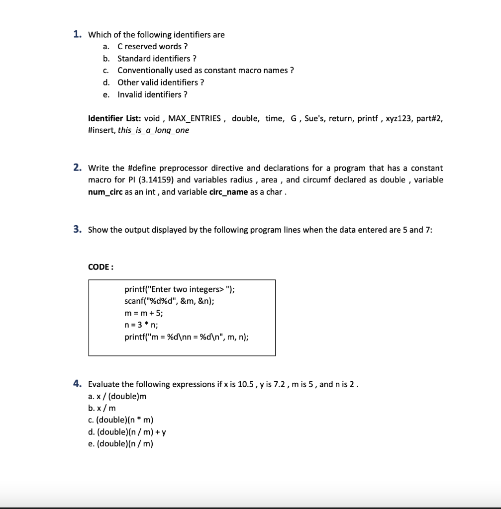 Solved 1. Which of the following identifiers are a. C | Chegg.com