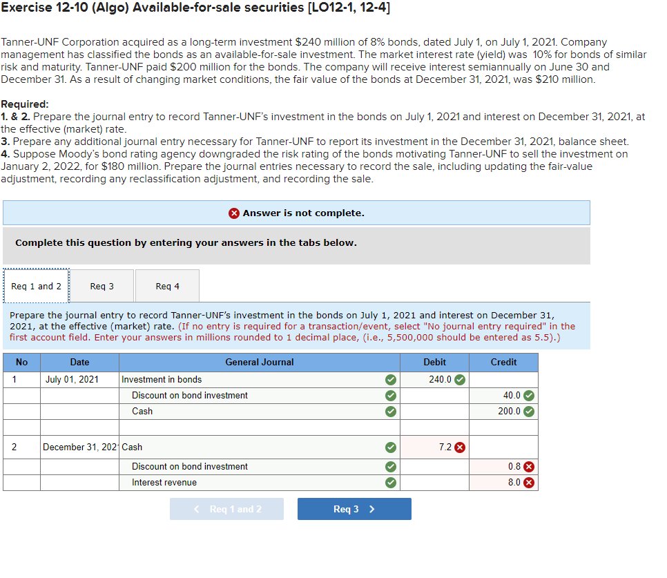 Solved Exercise 12-10 (Algo) Available-for-sale securities | Chegg.com