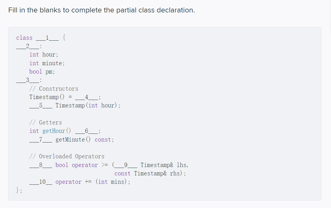 Solved Fill in the blanks to complete the partial class | Chegg.com
