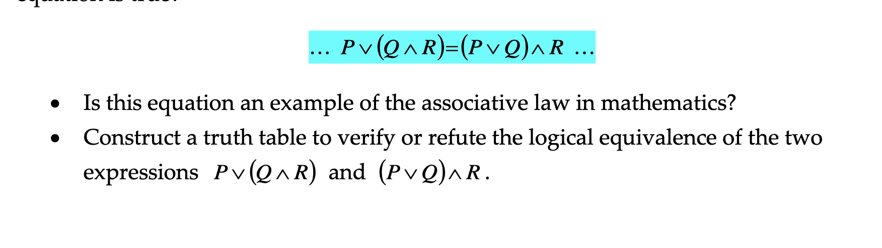 Solved Pv(QAR)=(PvQ)^R .. O Is this equation an example of | Chegg.com