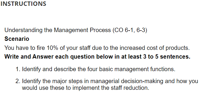 Solved INSTRUCTIONS Understanding the Management Process (CO | Chegg.com
