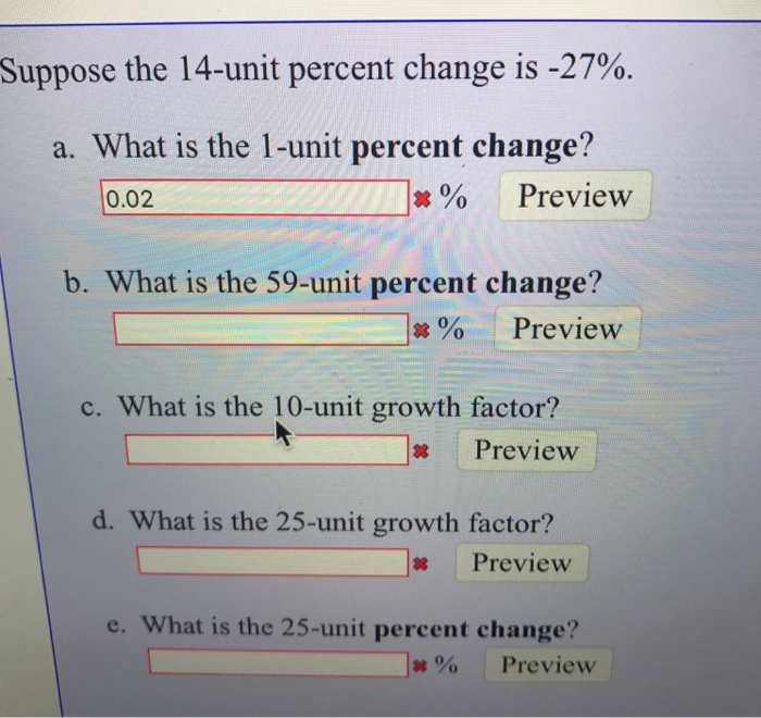 Solved Suppose the 14-unit percent change is -27%. a. What | Chegg.com