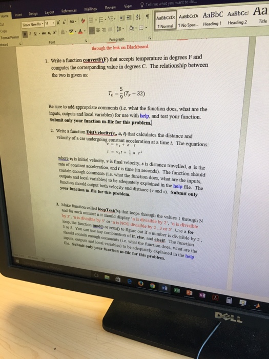 Solved Write a function convertF(F) that accepts temperature | Chegg.com