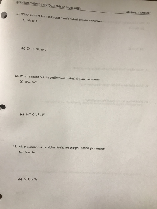 Solved Quantum Theory & Periodic Trends Worksheet 1. What | Chegg.com