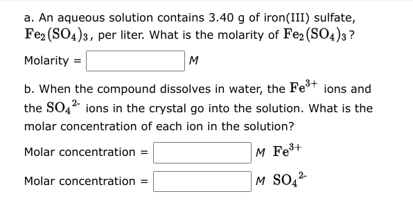 Solved a. An aqueous solution contains 3.40 g of iron(III) | Chegg.com