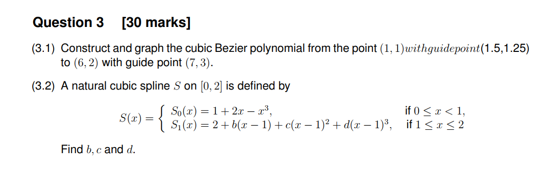 Solved (3.1) Construct and graph the cubic Bezier polynomial | Chegg.com