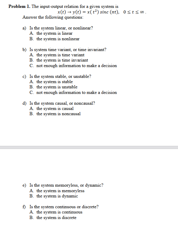Solved Problem 1 The Input Output Relation For A Given 5493