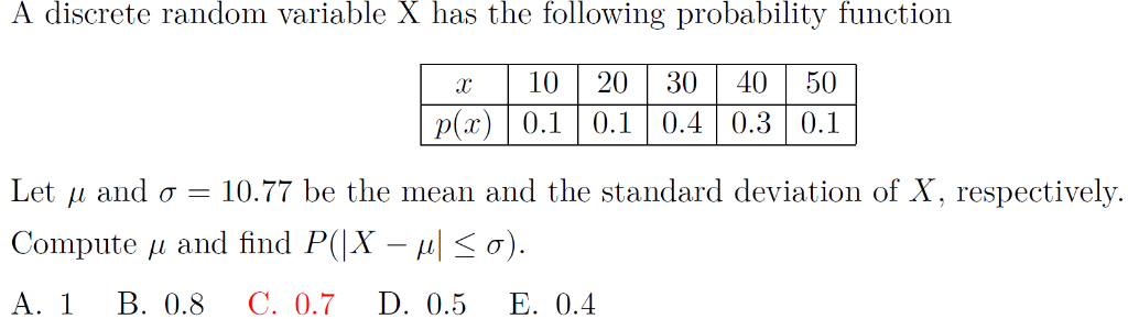 Solved A discrete random variable X has the following | Chegg.com