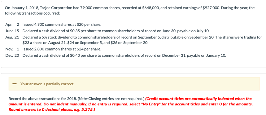 Solved On January 1, 2018, Tarjee Corporation had 79,000 | Chegg.com