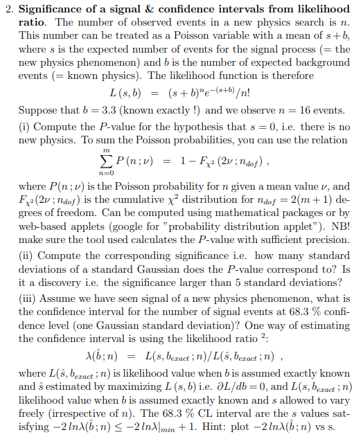 Solved Significance of a signal & confidence intervals from | Chegg.com