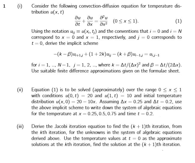 Solved 1 () Consider the following convection-diffusion | Chegg.com
