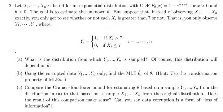 Solved 2. Let X1,...,xn be iid for an exponential | Chegg.com