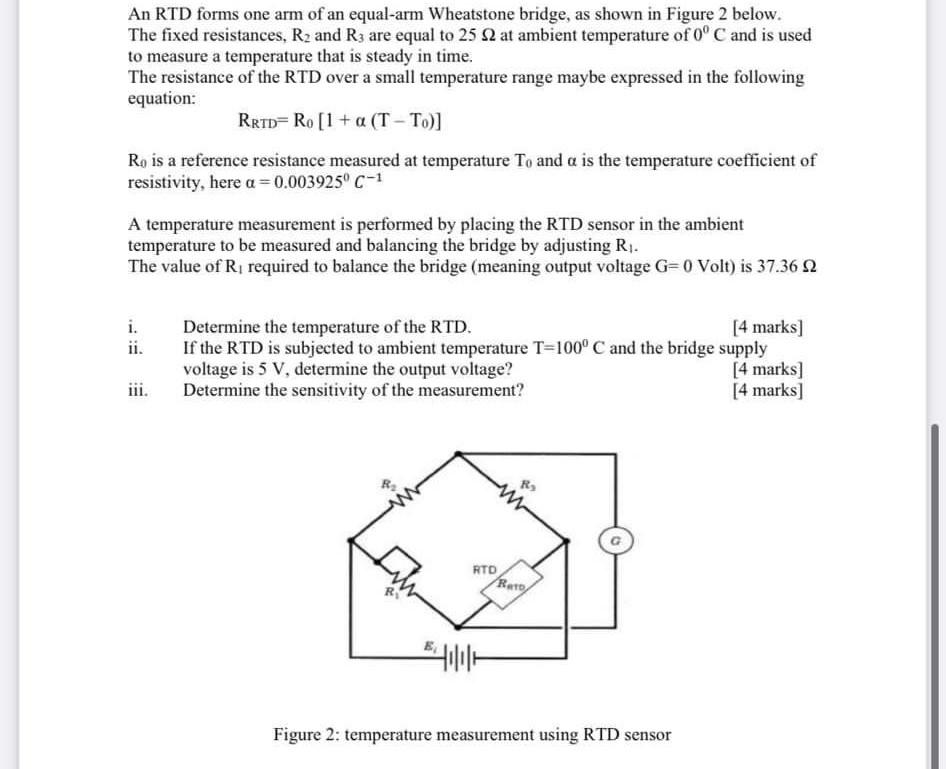 Solved An RTD forms one arm of an equal-arm Wheatstone | Chegg.com