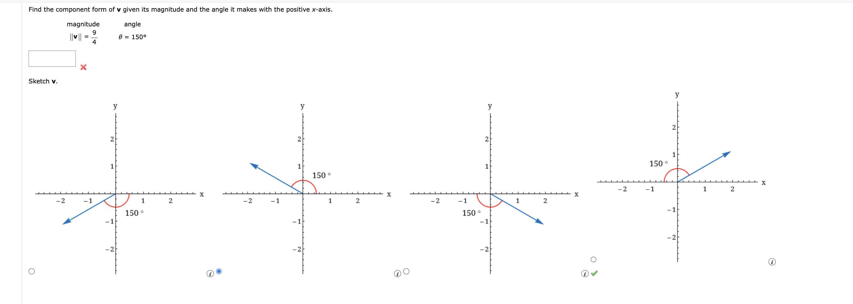 Solved Find the component form of v given its magnitude and | Chegg.com