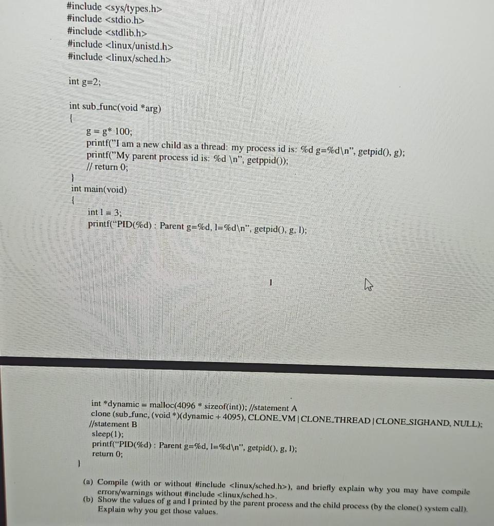 Solved \#include \#include \#include \#include int g=2; | Chegg.com