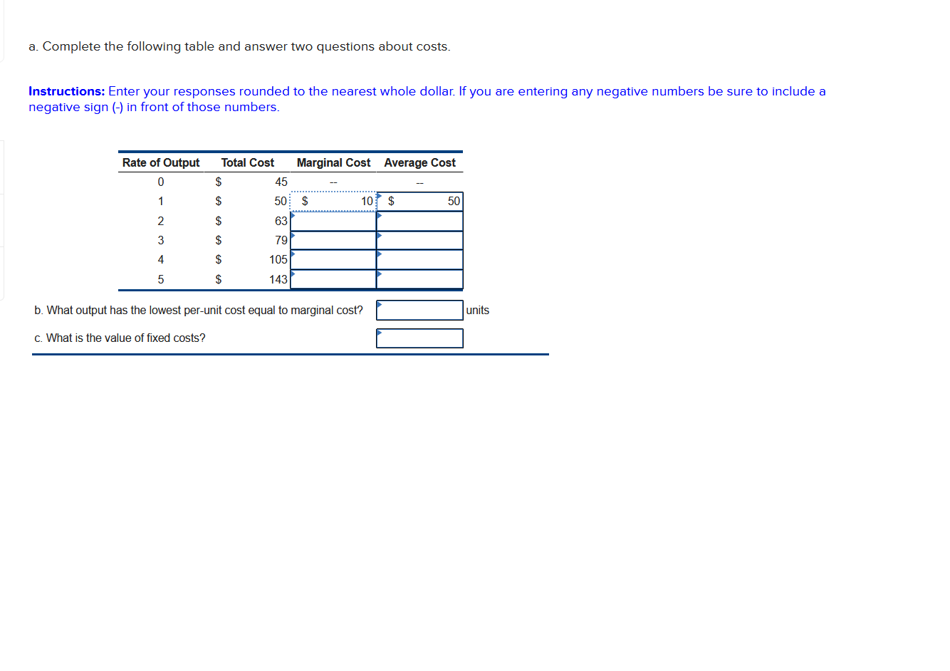 Solved a. Complete the following table and answer two | Chegg.com