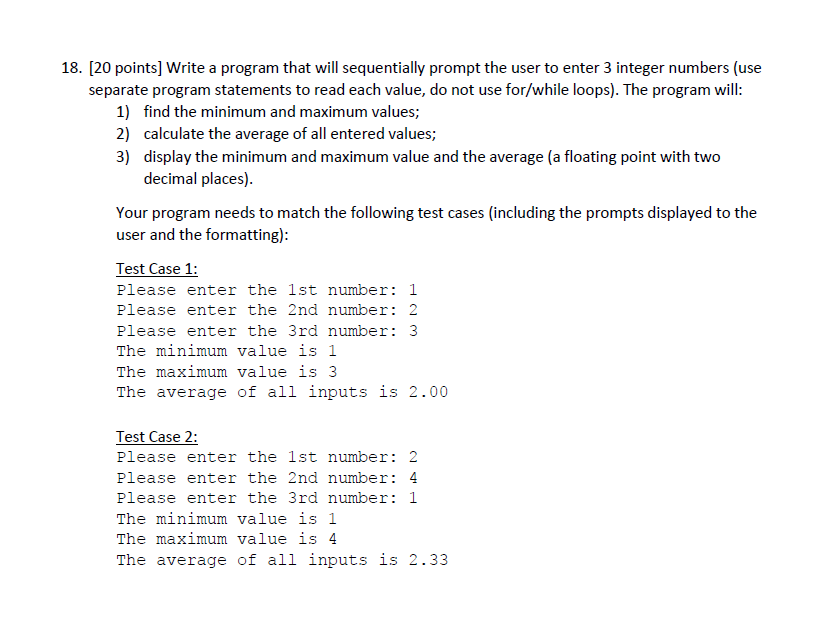 Solved 18. [20 points] Write a program that will | Chegg.com