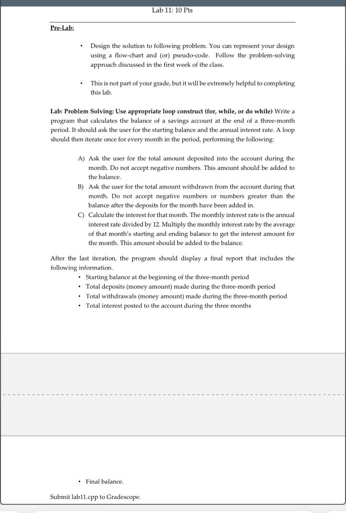 Solved Pre-Lab: - Design the solution to following problem. | Chegg.com