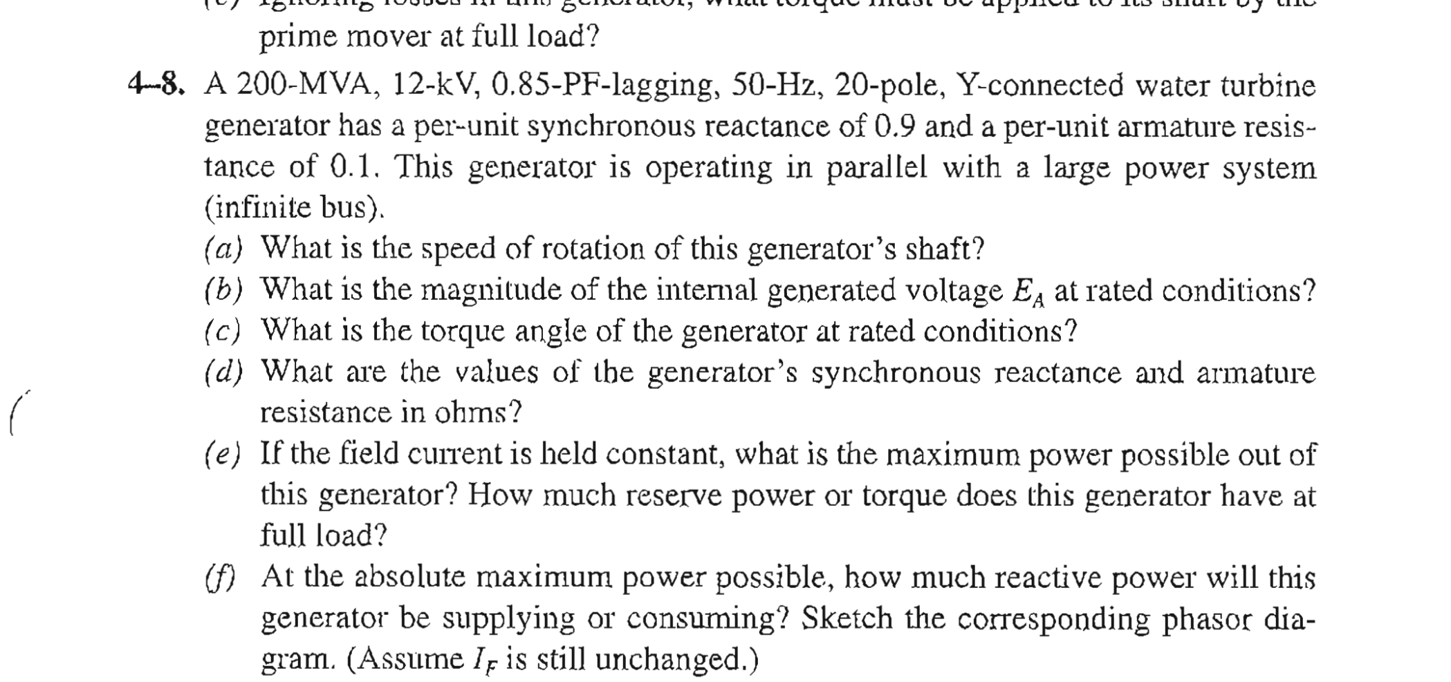 Solved 4-8. A 200-MVA, 12-kV, 0.85-PF-lagging, 50-Hz, | Chegg.com