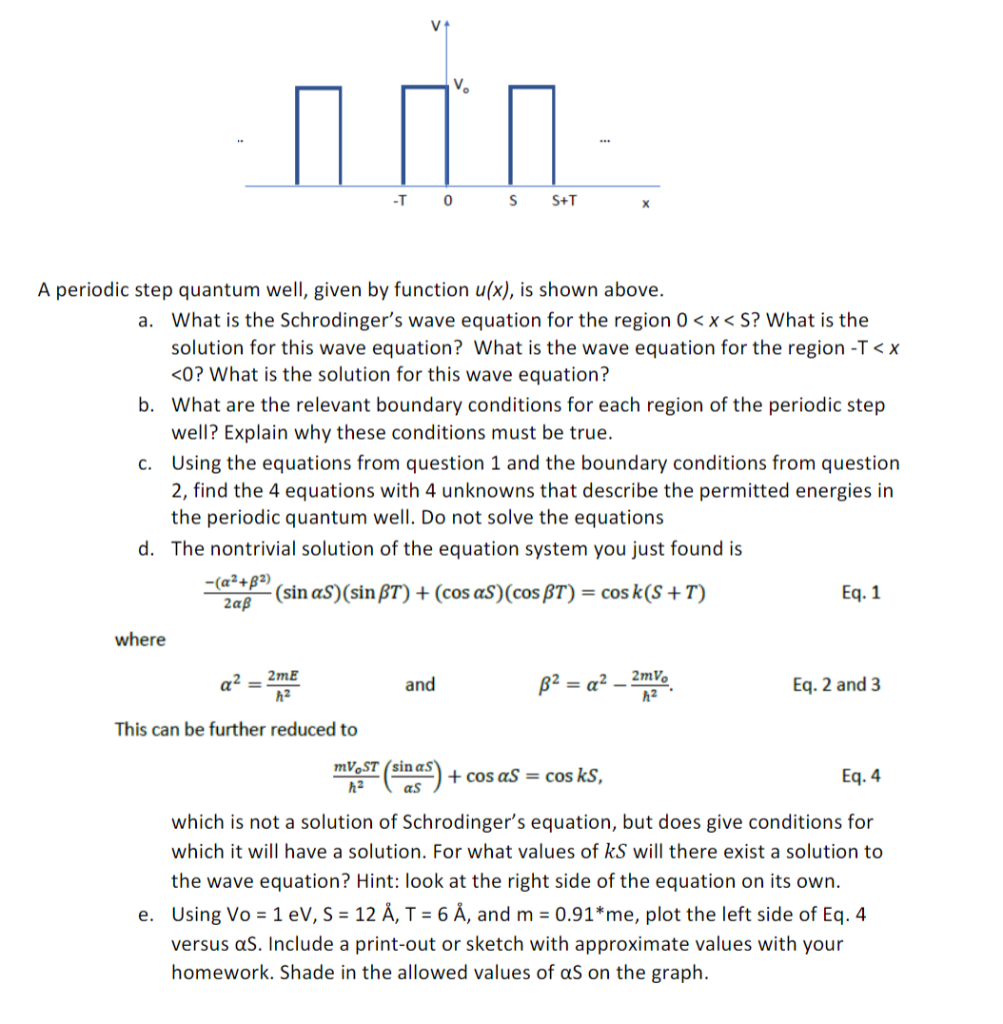 periodic step quantum well, given by function u(x), | Chegg.com