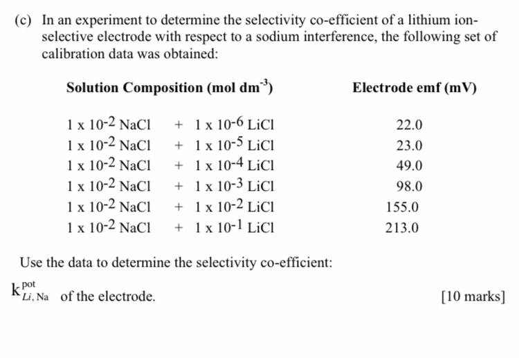 (c) In an experiment to determine the selectivity | Chegg.com
