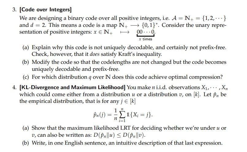 Solved 3. [Code over Integers] We are designing a binary | Chegg.com