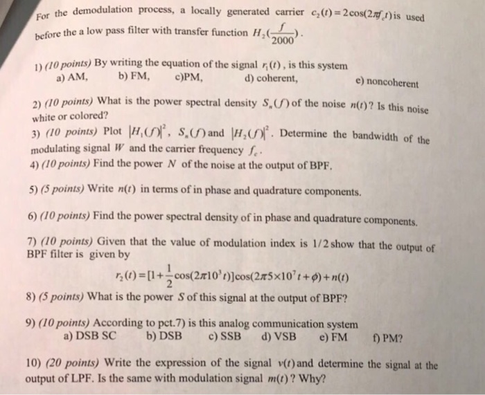 Solved Problem In an analog communication system given | Chegg.com