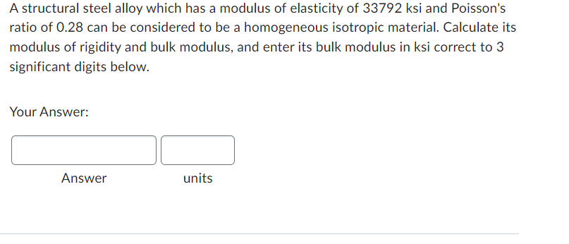 Solved A structural steel alloy which has a modulus of | Chegg.com