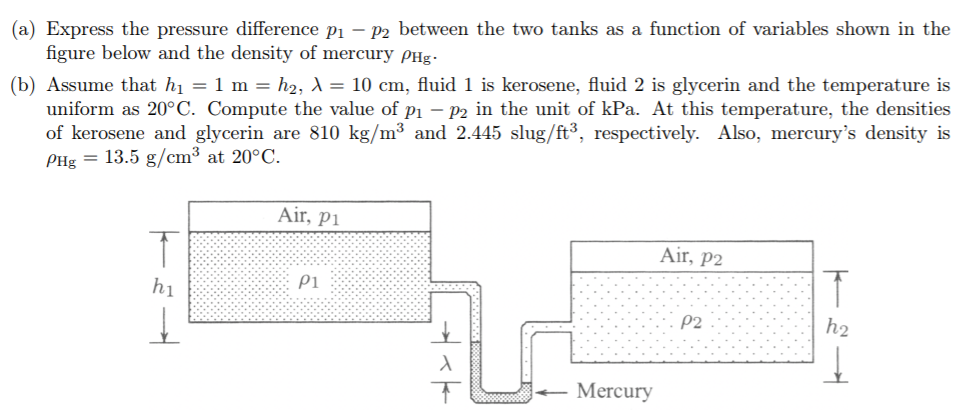 Solved A mercury manometer is used to connect two tanks | Chegg.com
