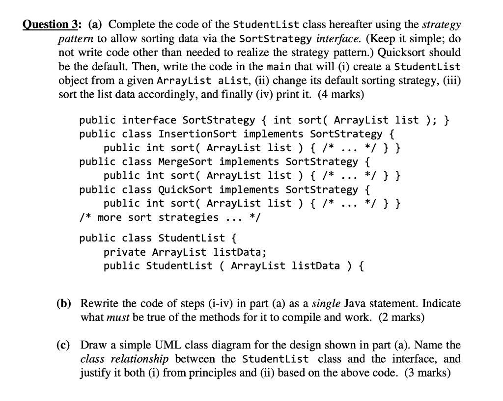 Solved Question 3: (a) Complete the code of the StudentList | Chegg.com