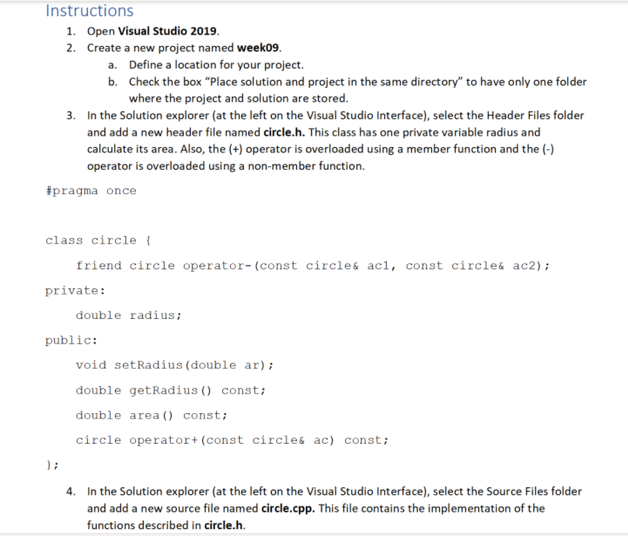 Instructions 1. Open Visual Studio 2019. 2. Create a | Chegg.com