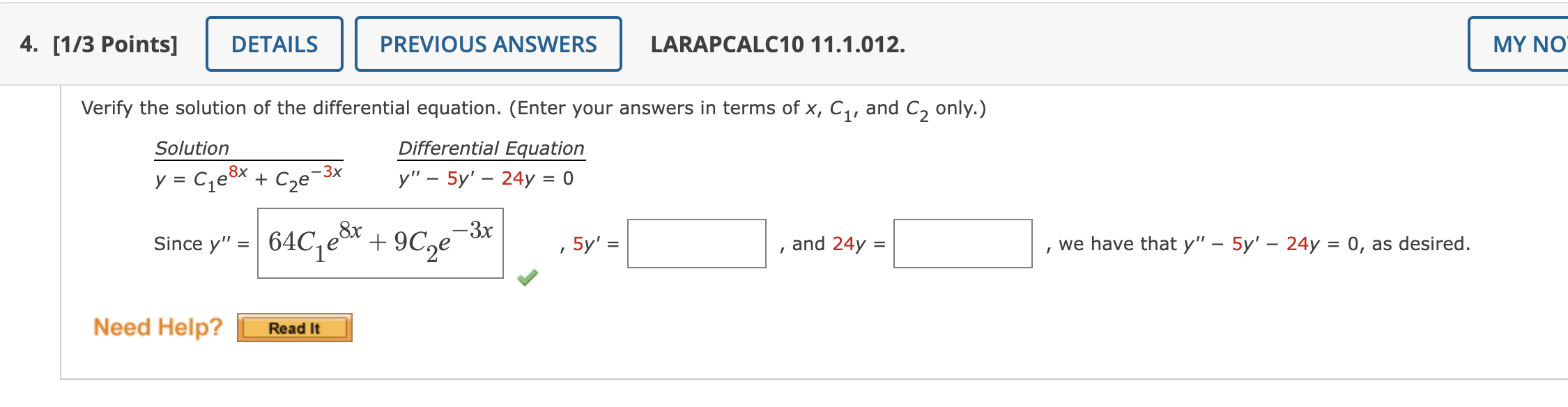 Solved Verify the solution of the differential equation. | Chegg.com