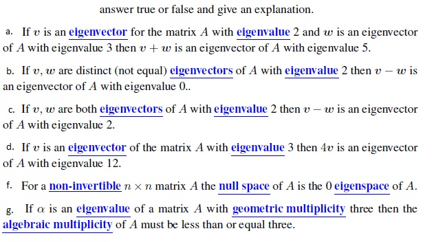 Solved answer true or false and give an explanation a. If v | Chegg.com