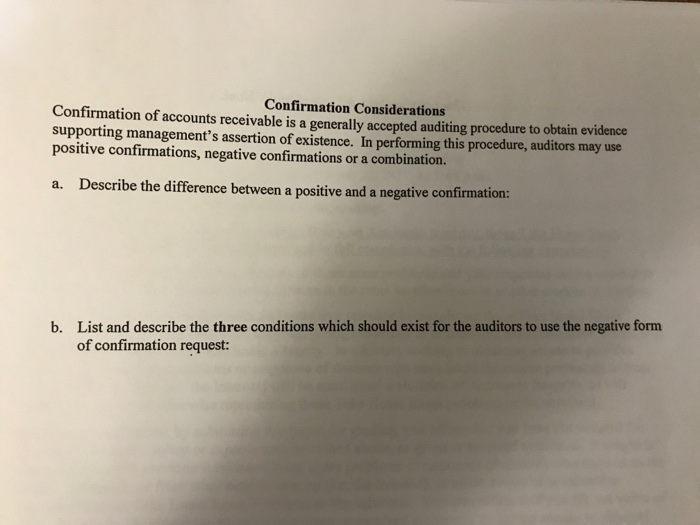 Solved Confirmation Considerations Confirmation Of Accounts