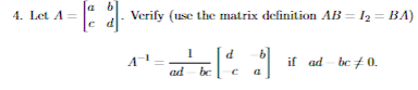 Solved Let A=[abcd]. ﻿Verify (use the matrix definition | Chegg.com
