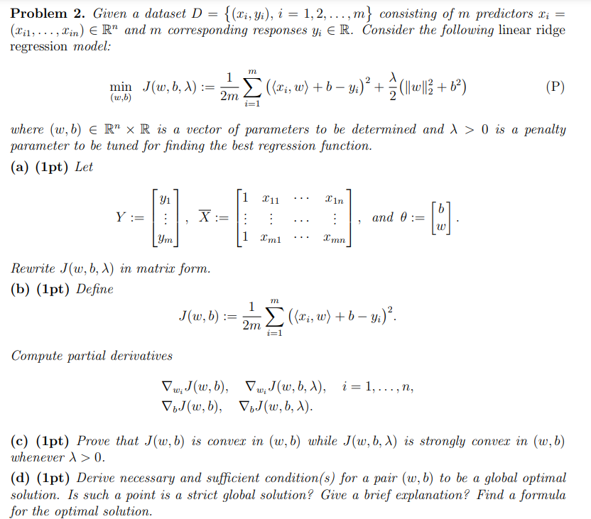 Solved Problem 2 Given A Dataset D { Xi Yi I 1 2 … M}