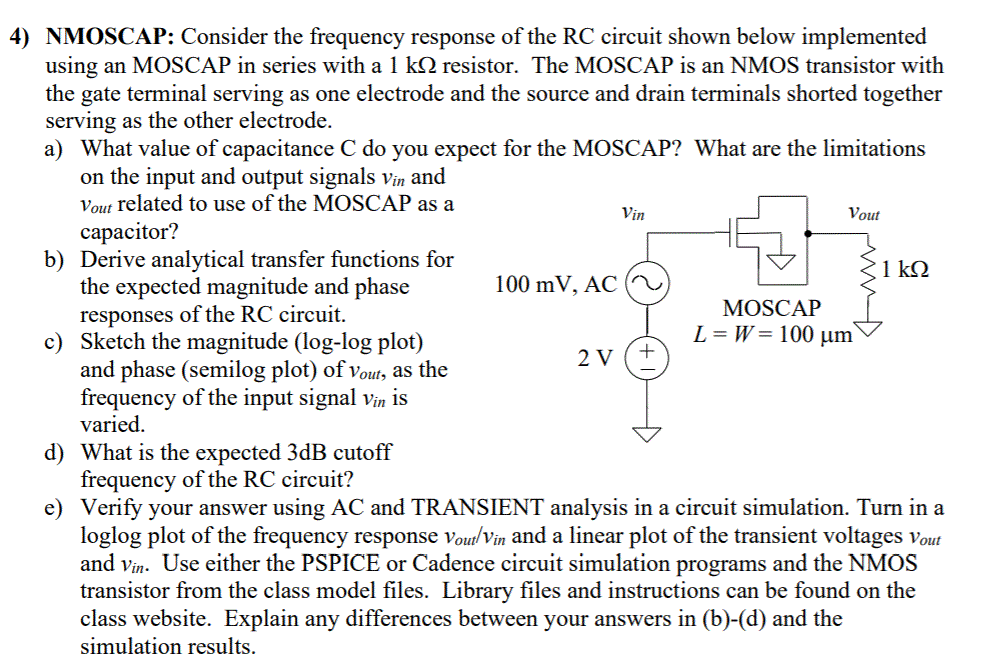 Vin Vout 4) NMOSCAP: Consider the frequency response | Chegg.com