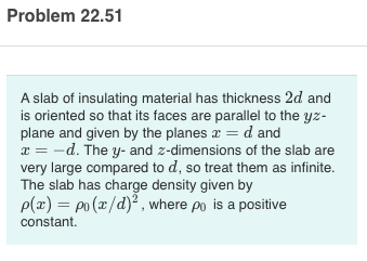 Solved Problem 22.51 A slab of insulating material has | Chegg.com