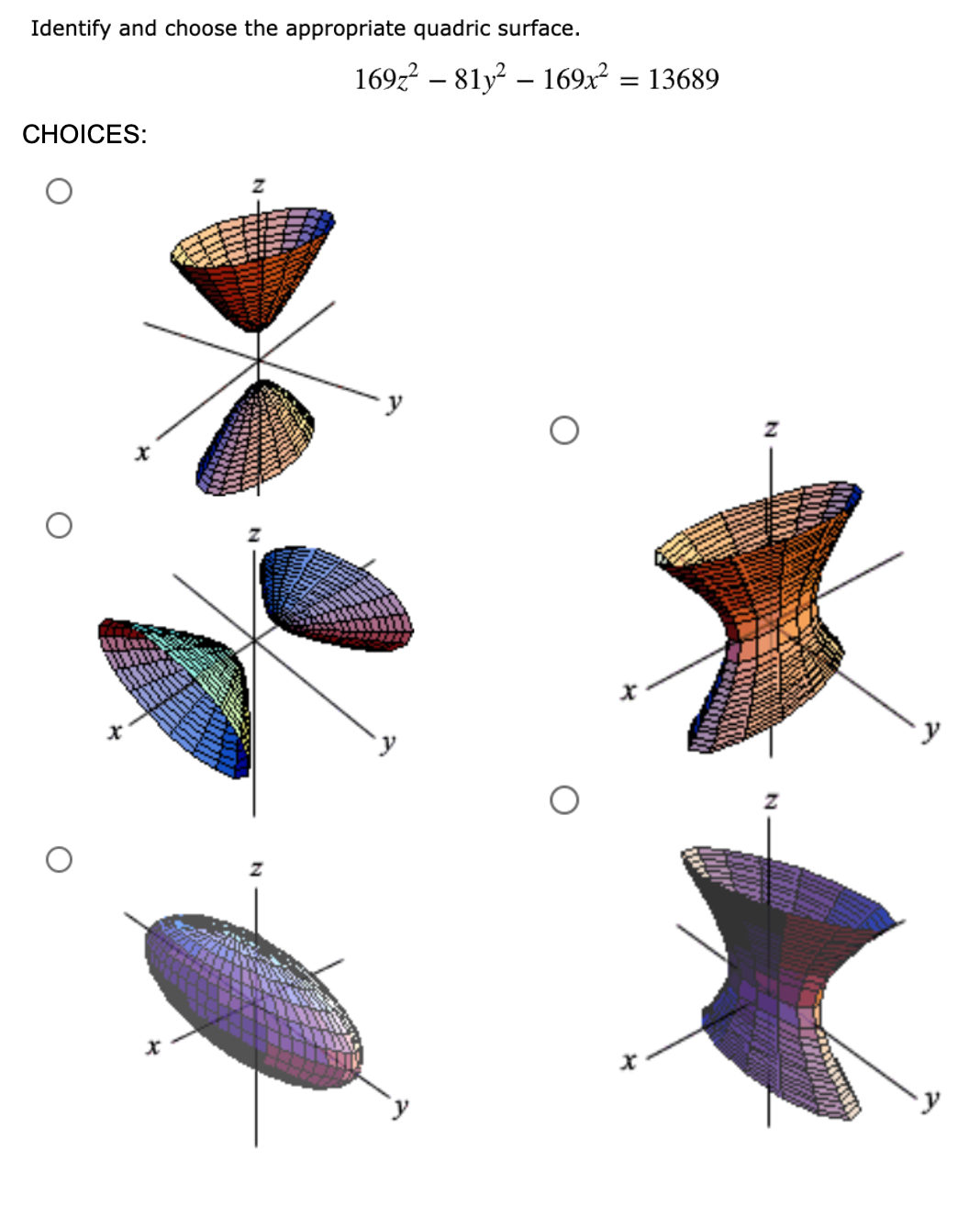Solved Identify and choose the appropriate quadric surface. | Chegg.com