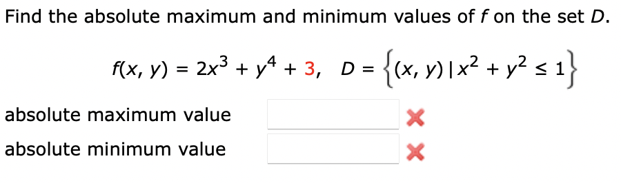 Solved Find the absolute maximum and minimum values of f on | Chegg.com