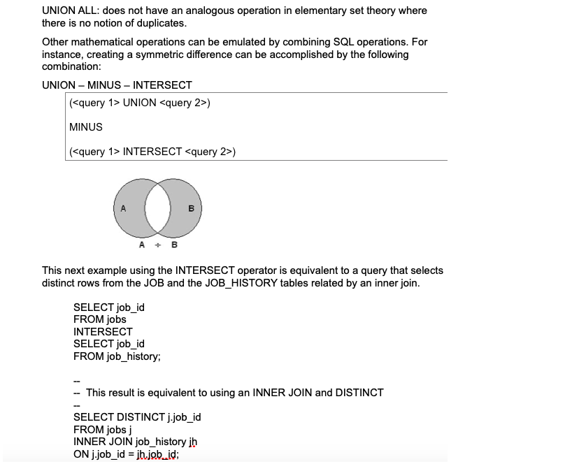 Solved In this lab, we are exploring set operators in SQL | Chegg.com