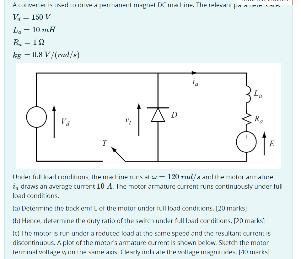 Solved A converter is used to drive a permanent magnet DC | Chegg.com