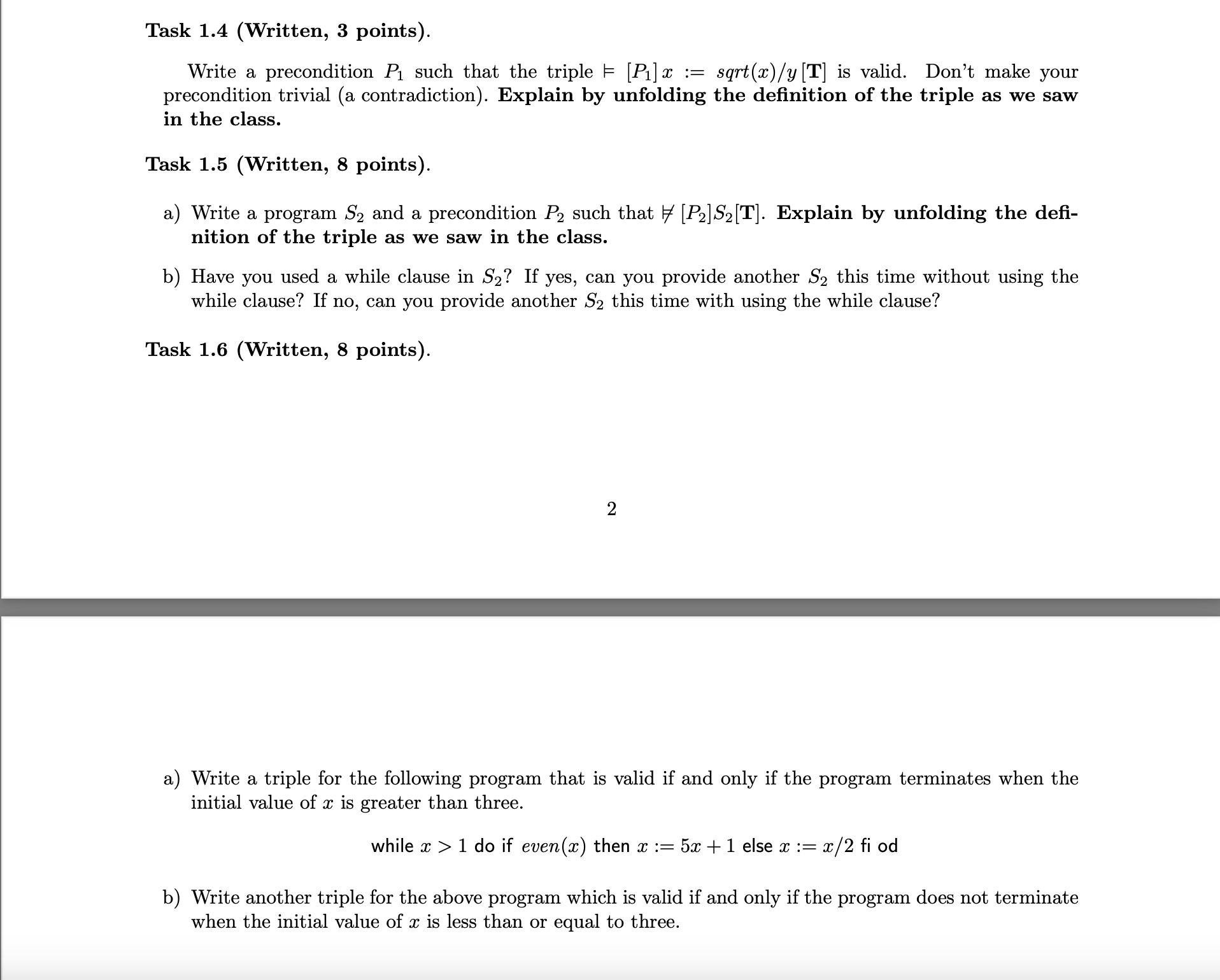 Solved Task 1.4 (Written, 3 points). Write a precondition P1 | Chegg.com
