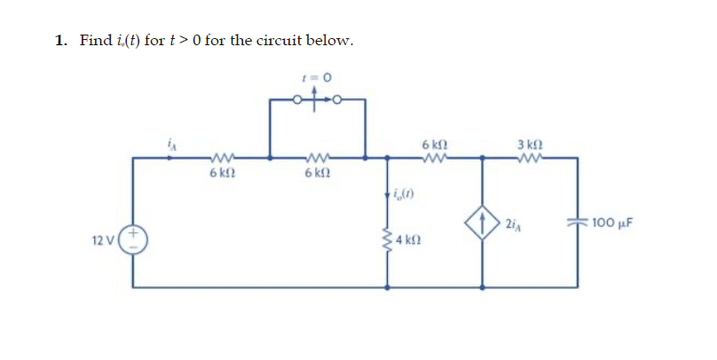 Solved Find io(t) ﻿for t>0 ﻿for the circuit below. I need a | Chegg.com