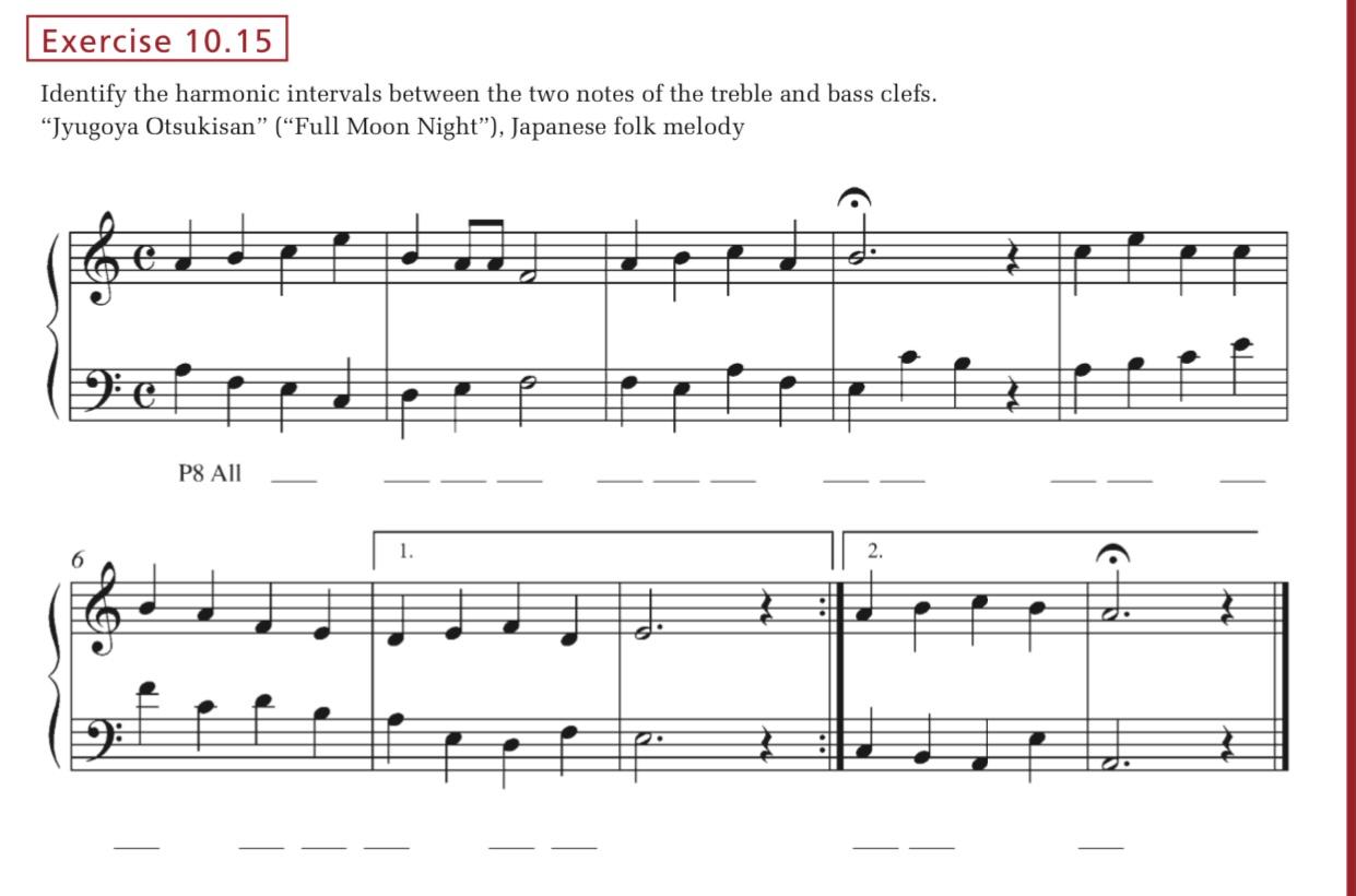 Exercise 10.15 Identify the harmonic intervals | Chegg.com
