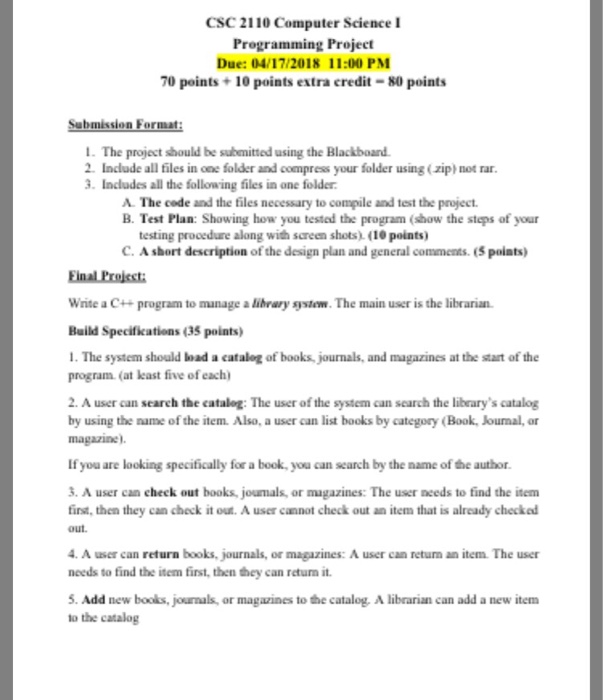 Solved CSC 2110 Computer Science I Pregramming Project Due: | Chegg.com