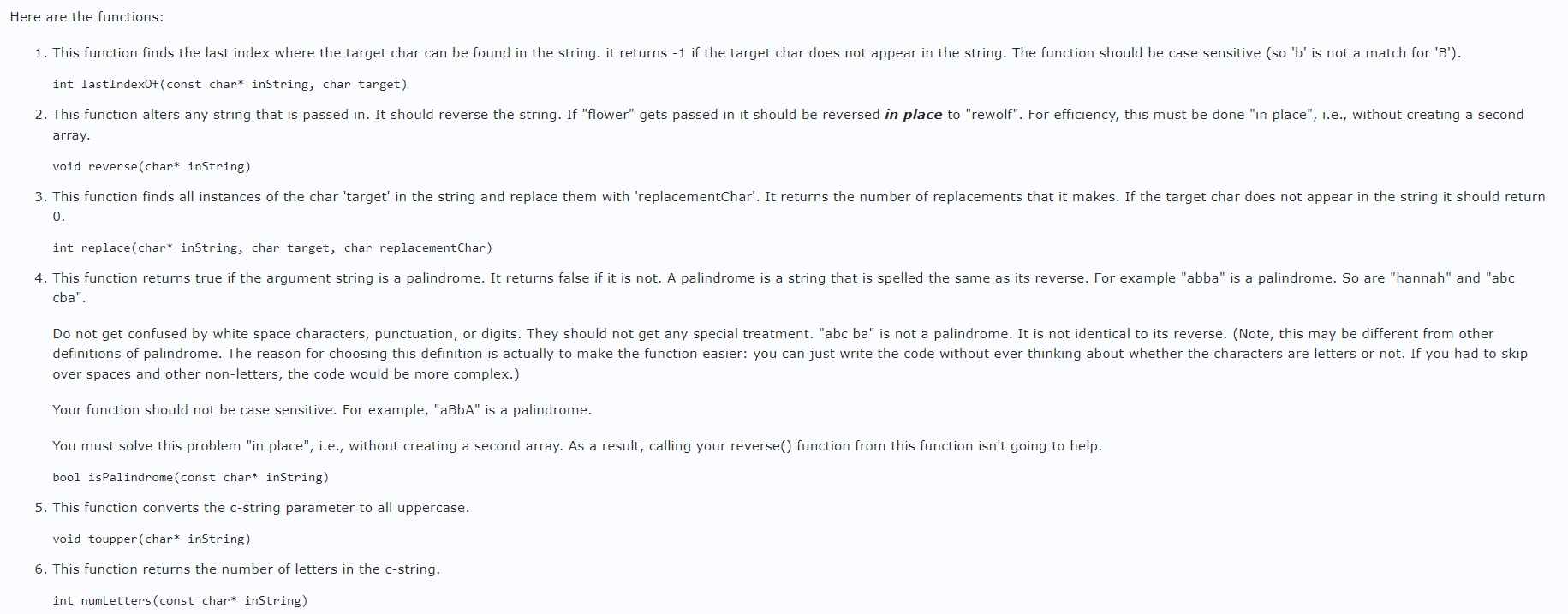 Solved Implement the following functions. Each function | Chegg.com