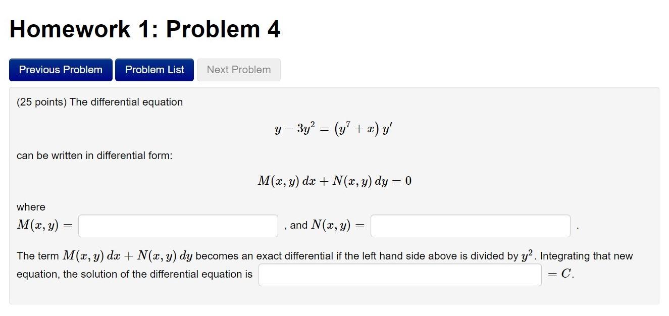 Solved Homework 1: Problem 4 Previous Problem Problem List | Chegg.com