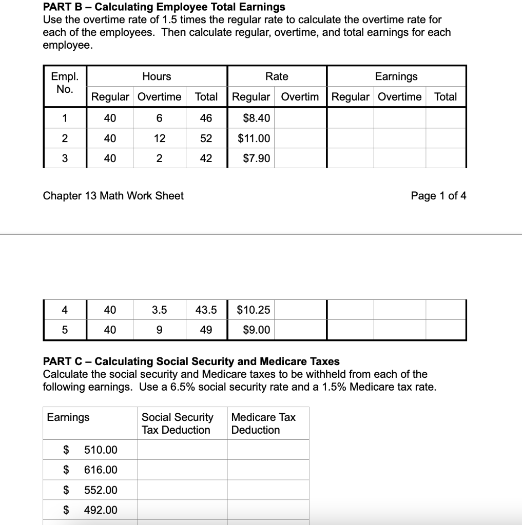 Solved CHAPTER 13 - MATH WORK SHEET PART A - Calculating | Chegg.com