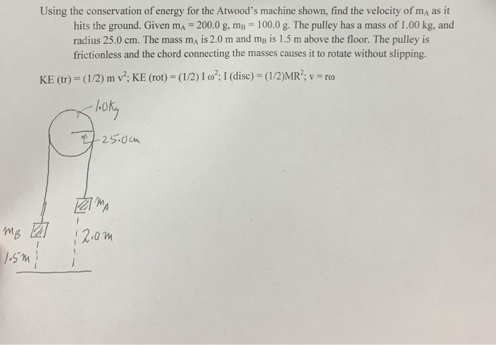 Solved Using the conservation of energy for the Atwood's | Chegg.com